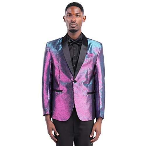 Mens Magic Color Tuxedo Suit Jacket Luxury Slim Fit Dress Blazer Prom Sport Coat,Pink/Gold,Small