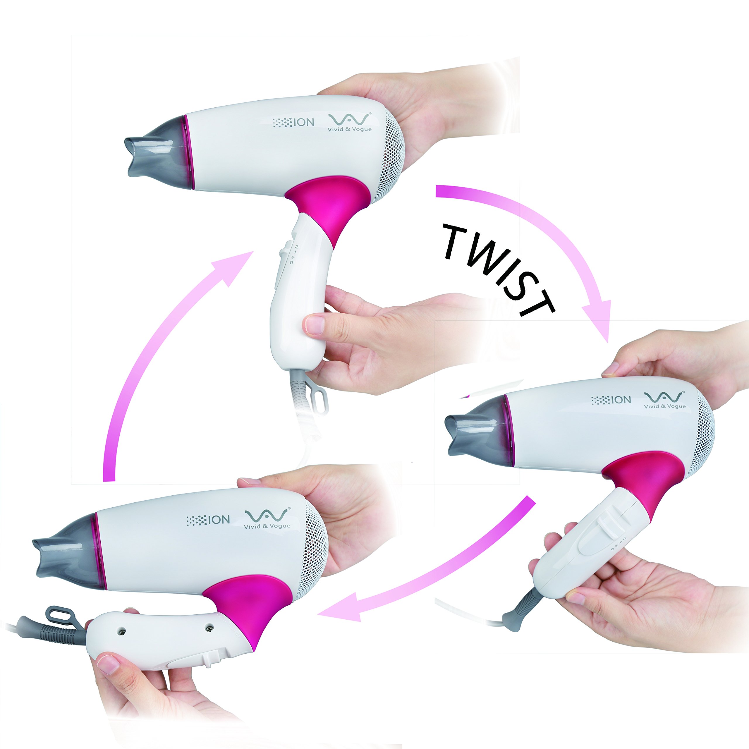 VAV 1200W Travel Hair Dryer Professional Ceramic Mini Blow Dryer for Kids with Cool Shot Button,Folding Handle