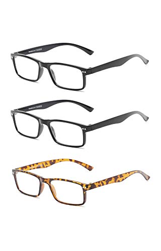 Readers Readers.com Fully Magnified Reading Glasses: The Cordon - 3 Pairs, Classic Rectangle for Women and Men - Black/Tortoise, 2.50