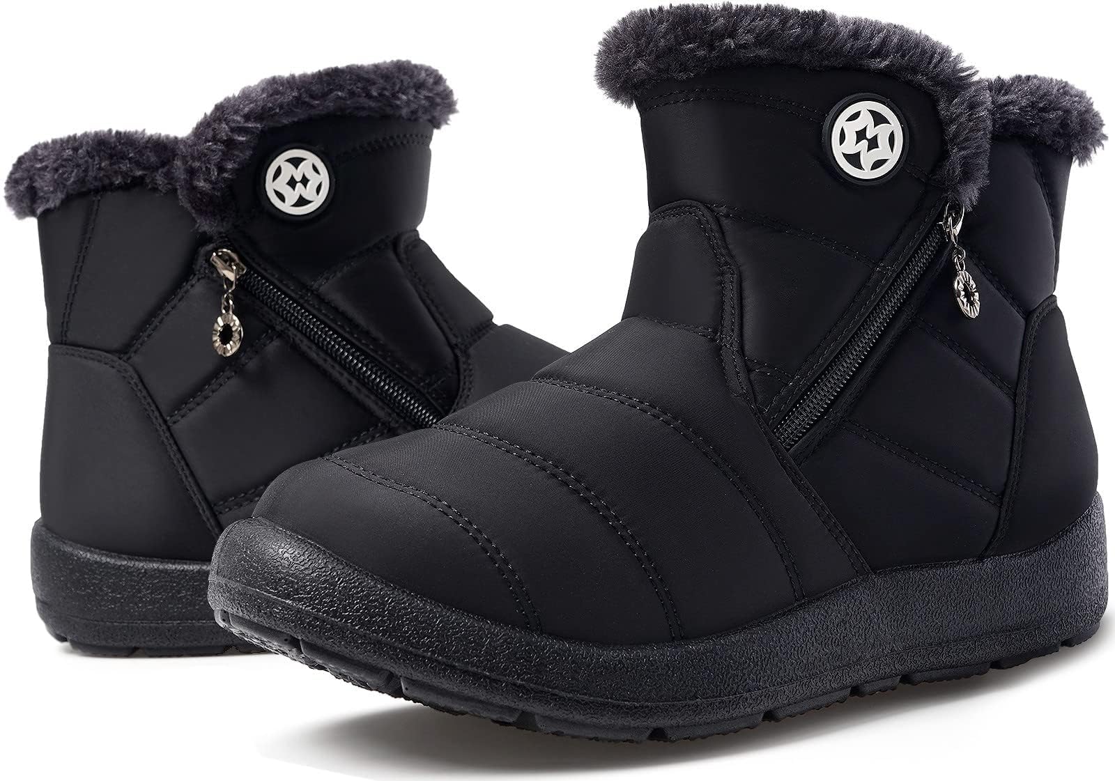 Eagsouni Snow Boots Womens Winter Ankle Boots Ladies Warm Fur Lined Booties Thickening Shoes Zip Flat Sneakers Outdoor Booties High Top Black, US 10, 42 EU