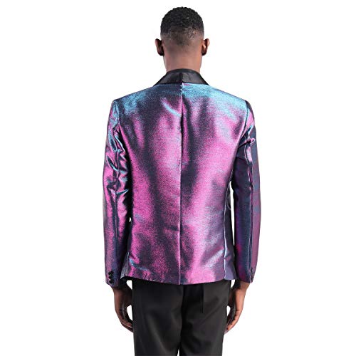 Mens Magic Color Tuxedo Suit Jacket Luxury Slim Fit Dress Blazer Prom Sport Coat,Pink/Gold,Small