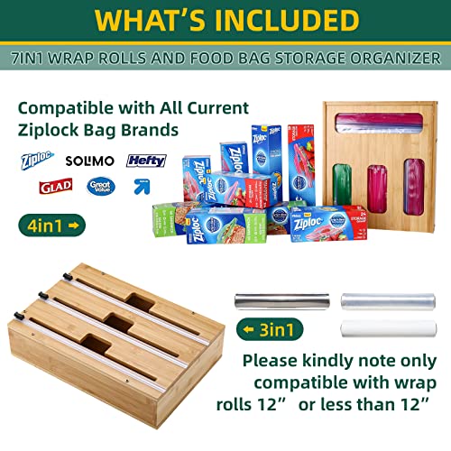 Oirboeus Ziplock Bag storage Organizer Foil and Plastic Wrap Organizer Dispenser with Cutter plastic bag organizer Organization and Storage for Kitchen Drawer Dispenser for Gallon Quart Snack Sandwich