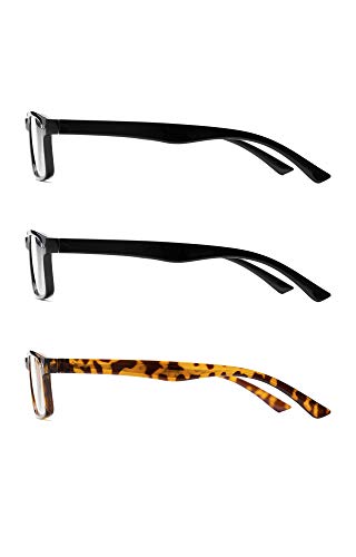 Readers Readers.com Fully Magnified Reading Glasses: The Cordon - 3 Pairs, Classic Rectangle for Women and Men - Black/Tortoise, 2.50