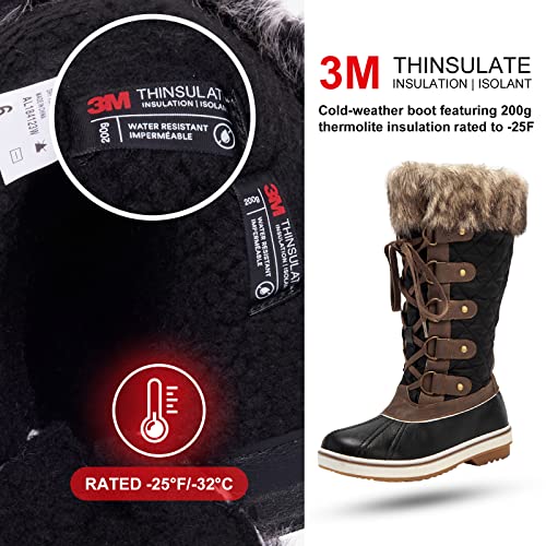 ALEADER Winter Boots for Women, Fashion Waterproof Snow Boots Cold Weather Shoes Black/Brown 10 D(M) US