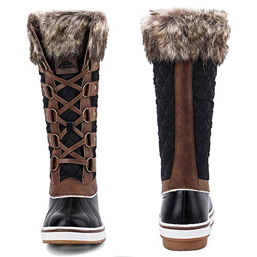 ALEADER Winter Boots for Women, Fashion Waterproof Snow Boots Cold Weather Shoes Black/Brown 10 D(M) US