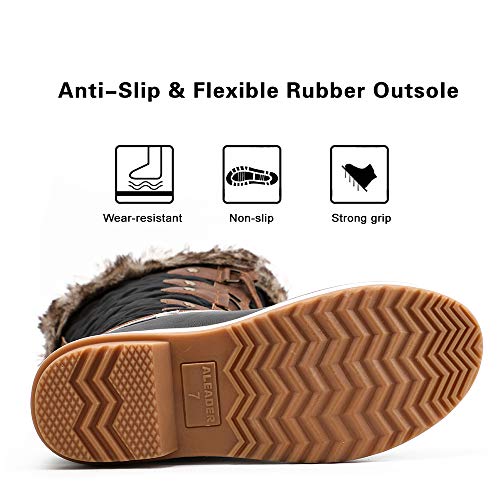ALEADER Winter Boots for Women, Fashion Waterproof Snow Boots Cold Weather Shoes Black/Brown 10 D(M) US