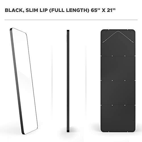 UPLAND OAKS Large Full Length Body Mirror for Floor & Wall in Bedroom - Metal Frame - Big & Tall Long Mirror for Leaning - Full Length Wall Mirror Size 65" x 21" (Black, Slim Lip)