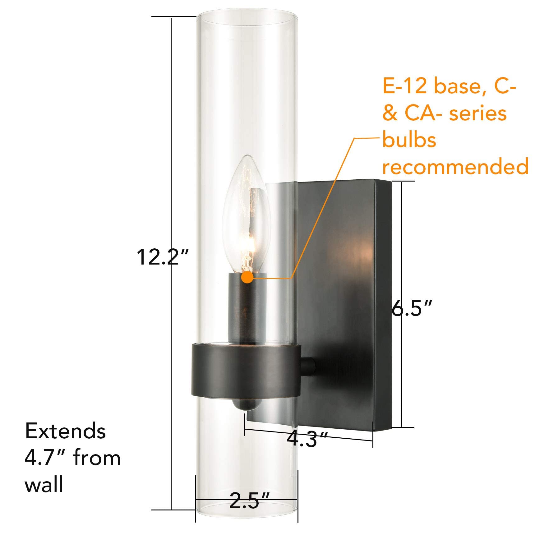 JEENKAE Modern Farmhouse Glass Cylinder Wall Sconce 1-Light Black Bathroom Vanity Lights Fixture