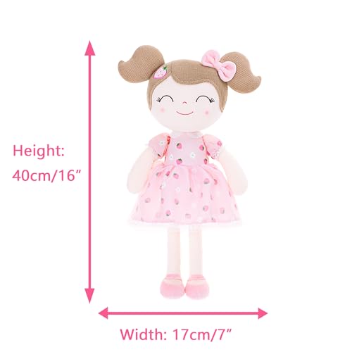 Gloveleya Baby Girl Gift Soft First Baby Doll Plush Doll Strawberry Pink 16" w/Gift Box…