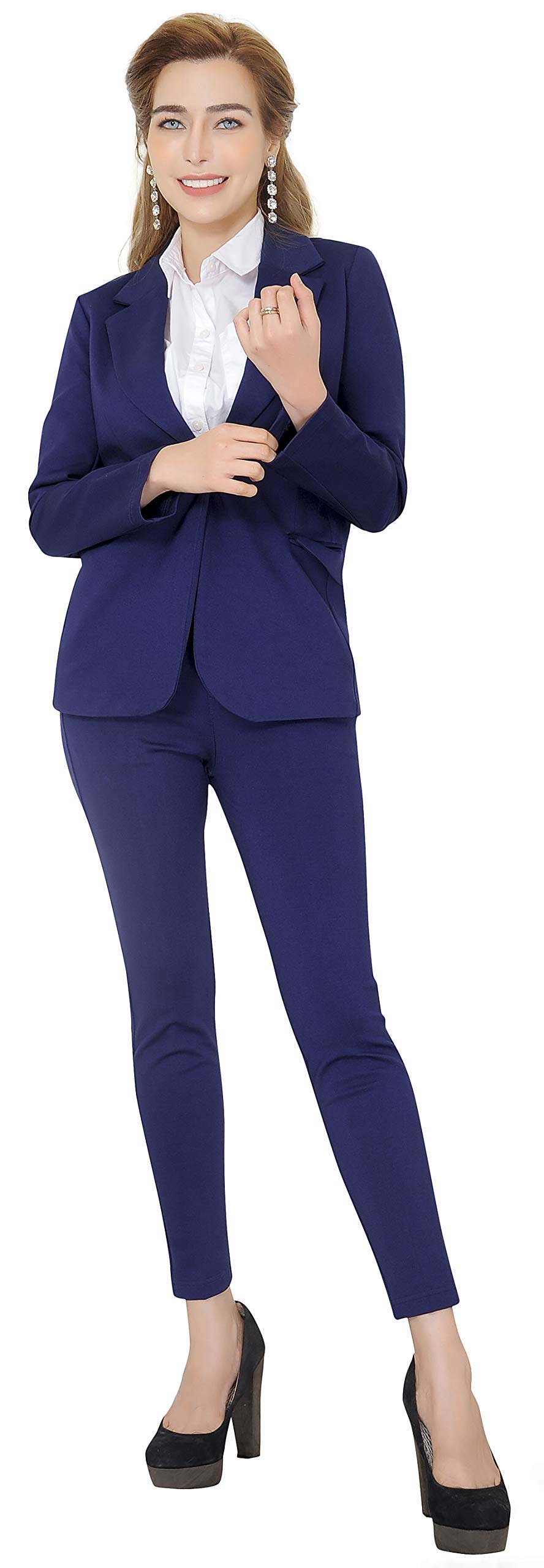 Marycrafts Women's Business Blazer Pant Suit Set for Work 12 Navy