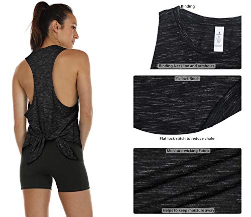 icyzone Workout Tank Top for Women - Tie Back Activewear Exercise Athletic Yoga Tops Running Gym Shirts(Pack of 2) (S, Black/Latte)