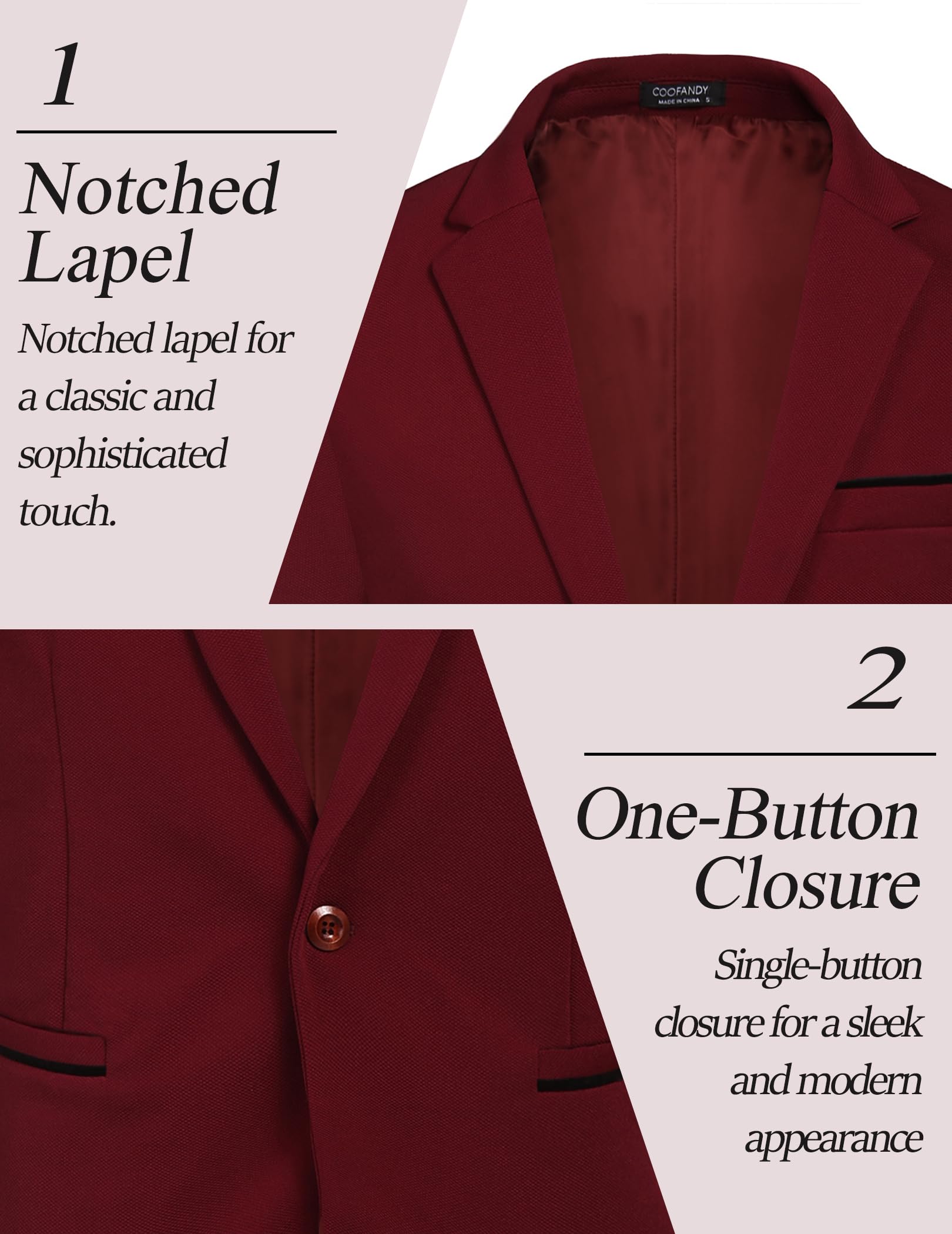 COOFANDY Men Suit Jacket Linen Slim Fit Sport Coat Business Fashion Daily Blazer Wine Red