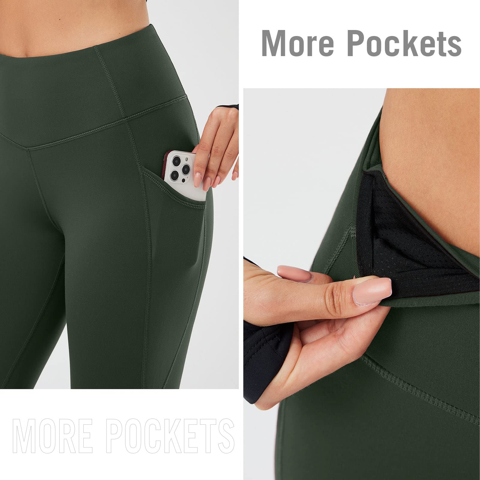 baleaf Women's Fleece Lined Leggings Thermal Warm Winter Tights High Waisted Thick Yoga Pants Cold Weather with Pockets Army Green S