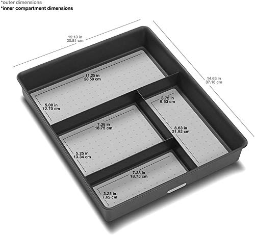 madesmart Classic Gadget Tray, Soft Grip, Non-Slip, Multi-Purpose Drawer Organizer, 4 Compartments, All-In-One Home Organization, BPA Free, Granite