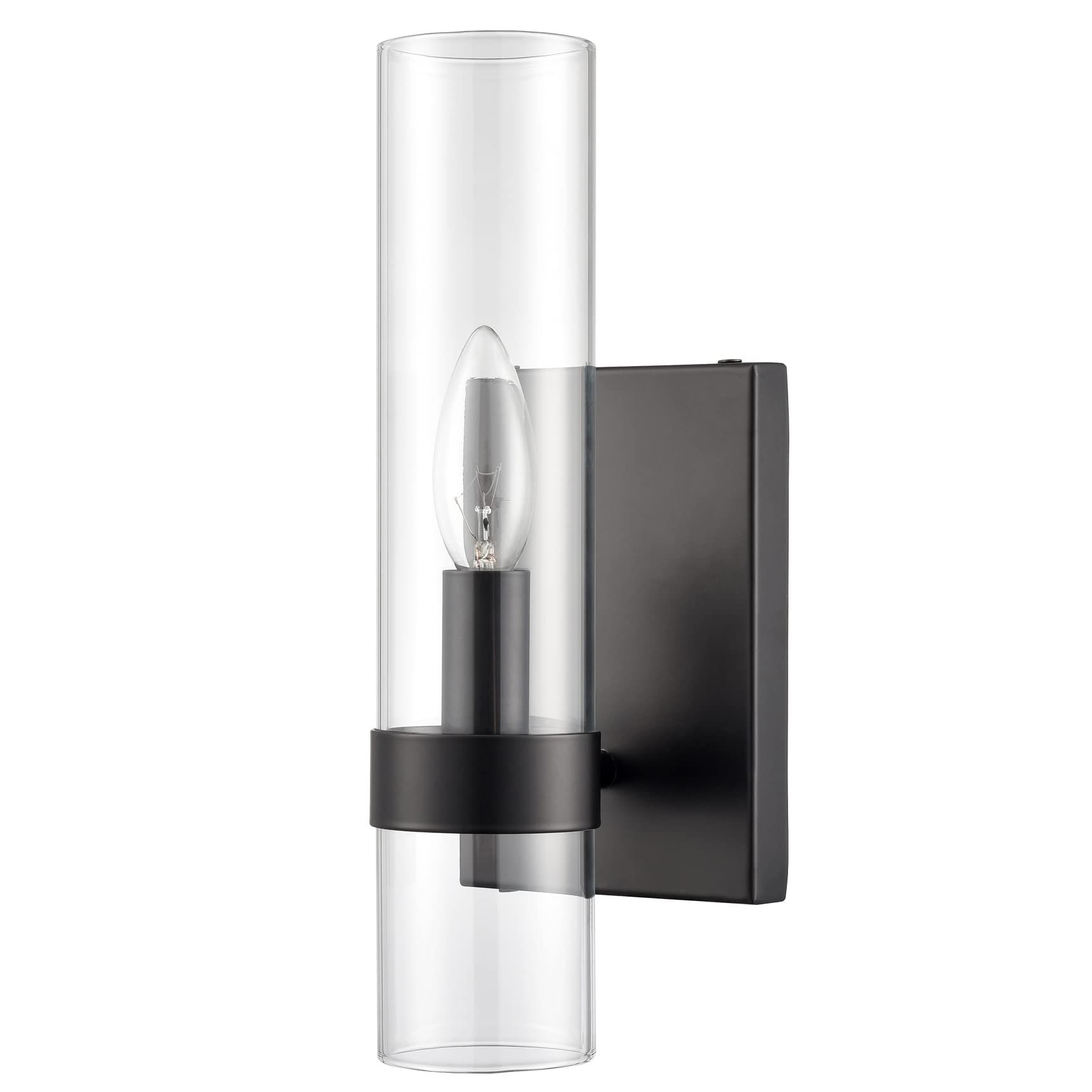 JEENKAE Modern Farmhouse Glass Cylinder Wall Sconce 1-Light Black Bathroom Vanity Lights Fixture