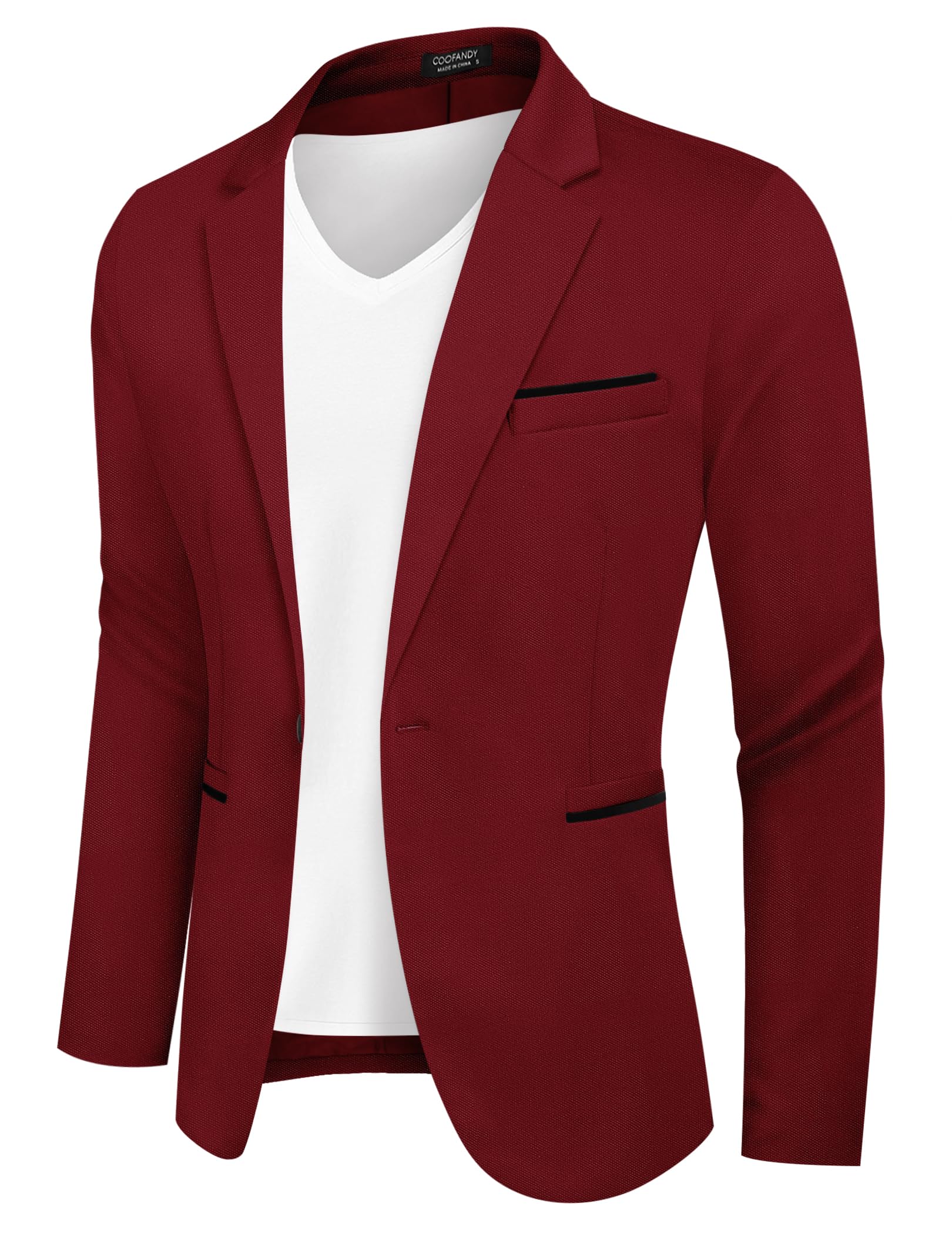 COOFANDY Men Suit Jacket Linen Slim Fit Sport Coat Business Fashion Daily Blazer Wine Red