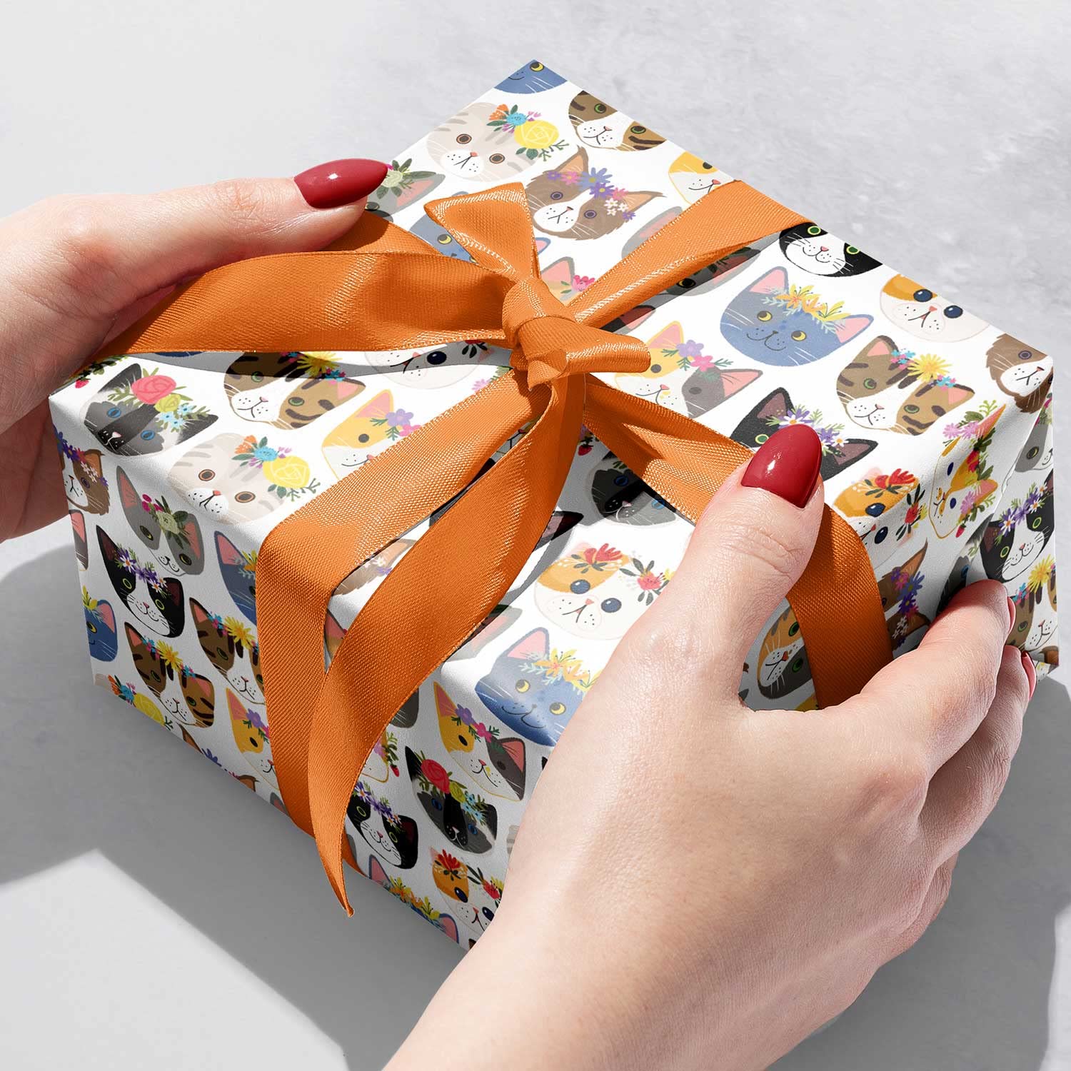 Colors of Rainbow Flat Sheet Wrapping Paper Featuring Cute Kitties Wearing Flower Crowns with a Floral Flair Gift Wrap (Kitty Cat)