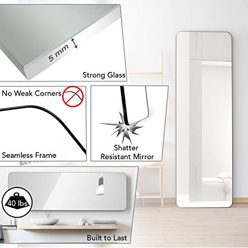 UPLAND OAKS Large Full Length Body Mirror for Floor & Wall in Bedroom - Metal Frame - Big & Tall Long Mirror for Leaning - Full Length Wall Mirror Size 65" x 21" (Black, Slim Lip)
