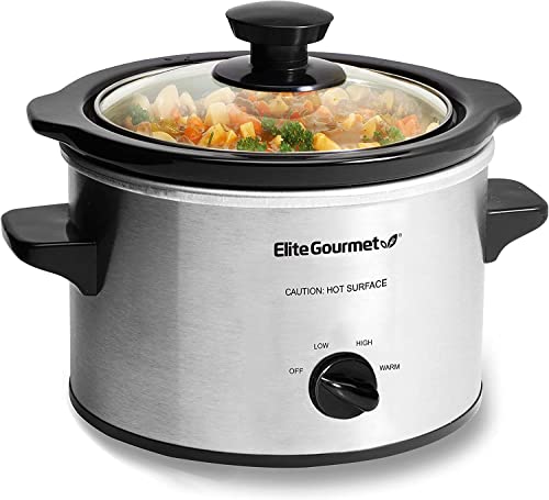 Elite GourmetĀ MST-250XS Electric Slow Cooker Ceramic Pot, Adjustable Temp, Entrees, Sauces, Stews & Dips, Dishwasher Safe Glass Lid & Crock,Ā 1.5 Quart, Stainless Steel