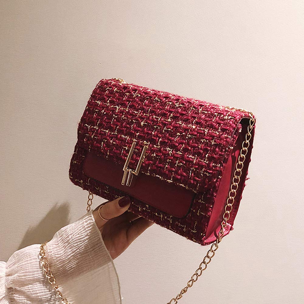 BOLUBILUY Women's Elegant Messenger Bag,Fashion Button Woolen Simple Design Chain Shoulder Bag Messenger Bag Purse Phone