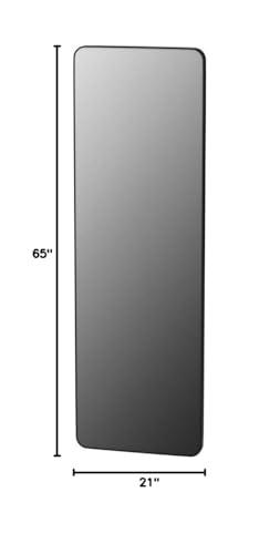 UPLAND OAKS Large Full Length Body Mirror for Floor & Wall in Bedroom - Metal Frame - Big & Tall Long Mirror for Leaning - Full Length Wall Mirror Size 65" x 21" (Black, Slim Lip)