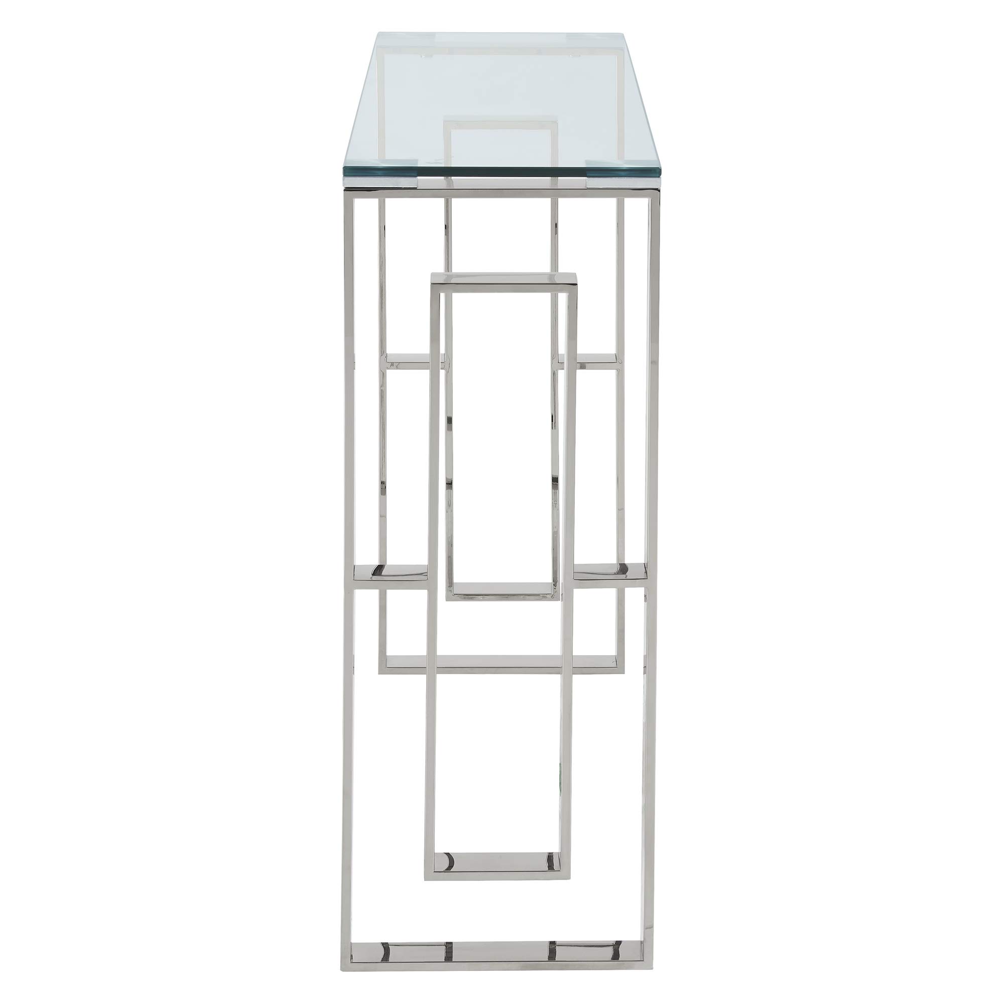 Whi Contemporary Console, Sofa, Glass and Chrome TABLE, SILVER