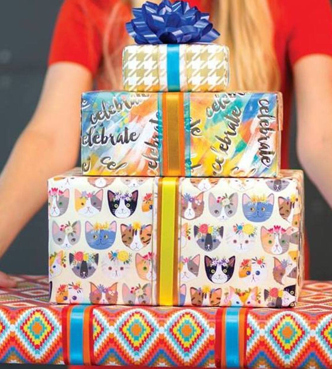 Colors of Rainbow Flat Sheet Wrapping Paper Featuring Cute Kitties Wearing Flower Crowns with a Floral Flair Gift Wrap (Kitty Cat)
