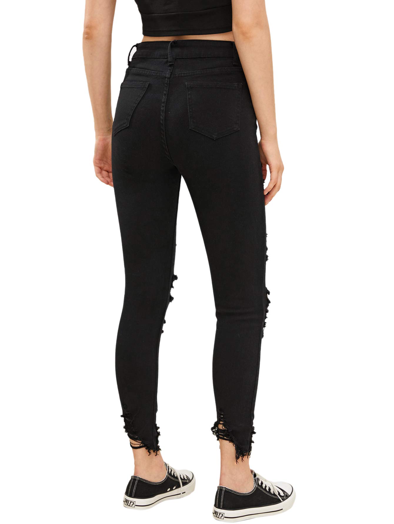 SweatyRocks Women's Hight Waisted Stretch Ripped Skinny Jeans Distressed Denim Pants Black-4 XL