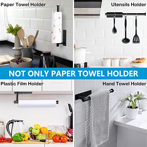 Under Cabinet Paper Towel Holder - Self Adhesive Paper Towel Roll Holder Wall Mount, Matte Black Stainless Steel Paper Towel Holder for Kitchen, Bathroom, Cabinets