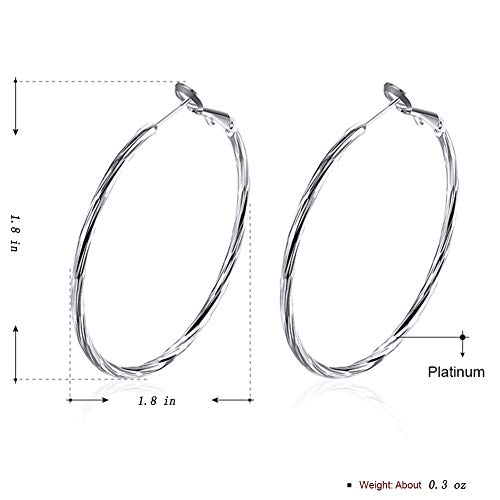 Hoop Earrings, 18K White Gold Plated Rounded Hoops Earrings for Women 46mm