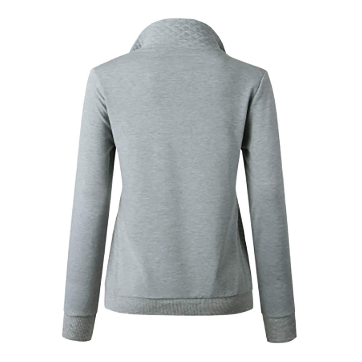Women's Fashion Quilted Pattern Long Sleeve Casual Zipper Sweatshirt Solid Color Pullover Shirt Top.JNINTH Light Gray