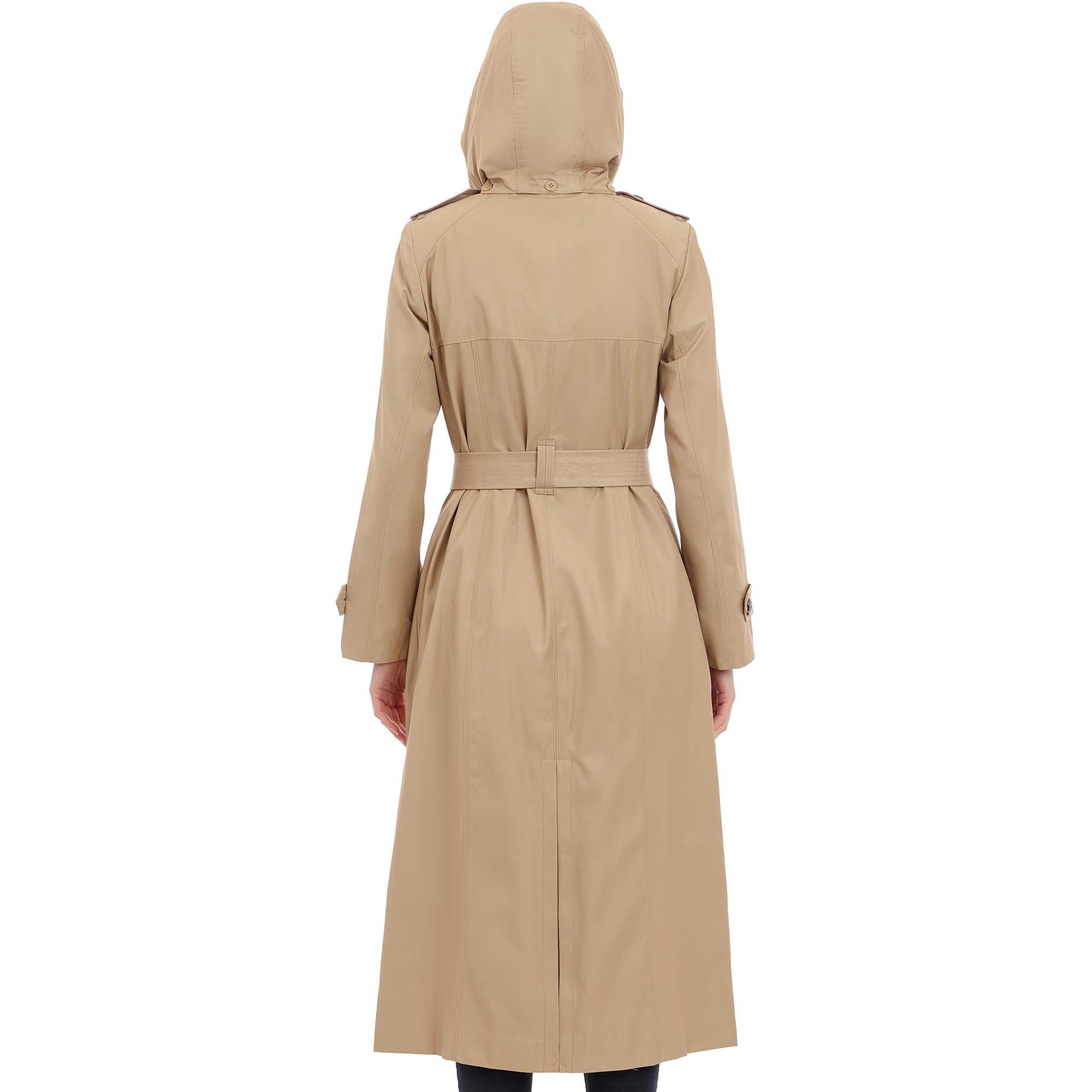 London Fog Women's Single Breasted Long Trench Coat with Epaulettes and Belt, BR Khaki, Extra Large