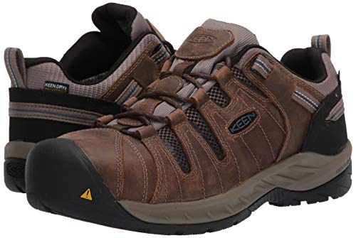 KEEN Utility Men's Flint 2 Low Steel Toe Waterproof Non Slip Work Shoe, Cascade Brown/Orion Blue, 10.5 Wide US