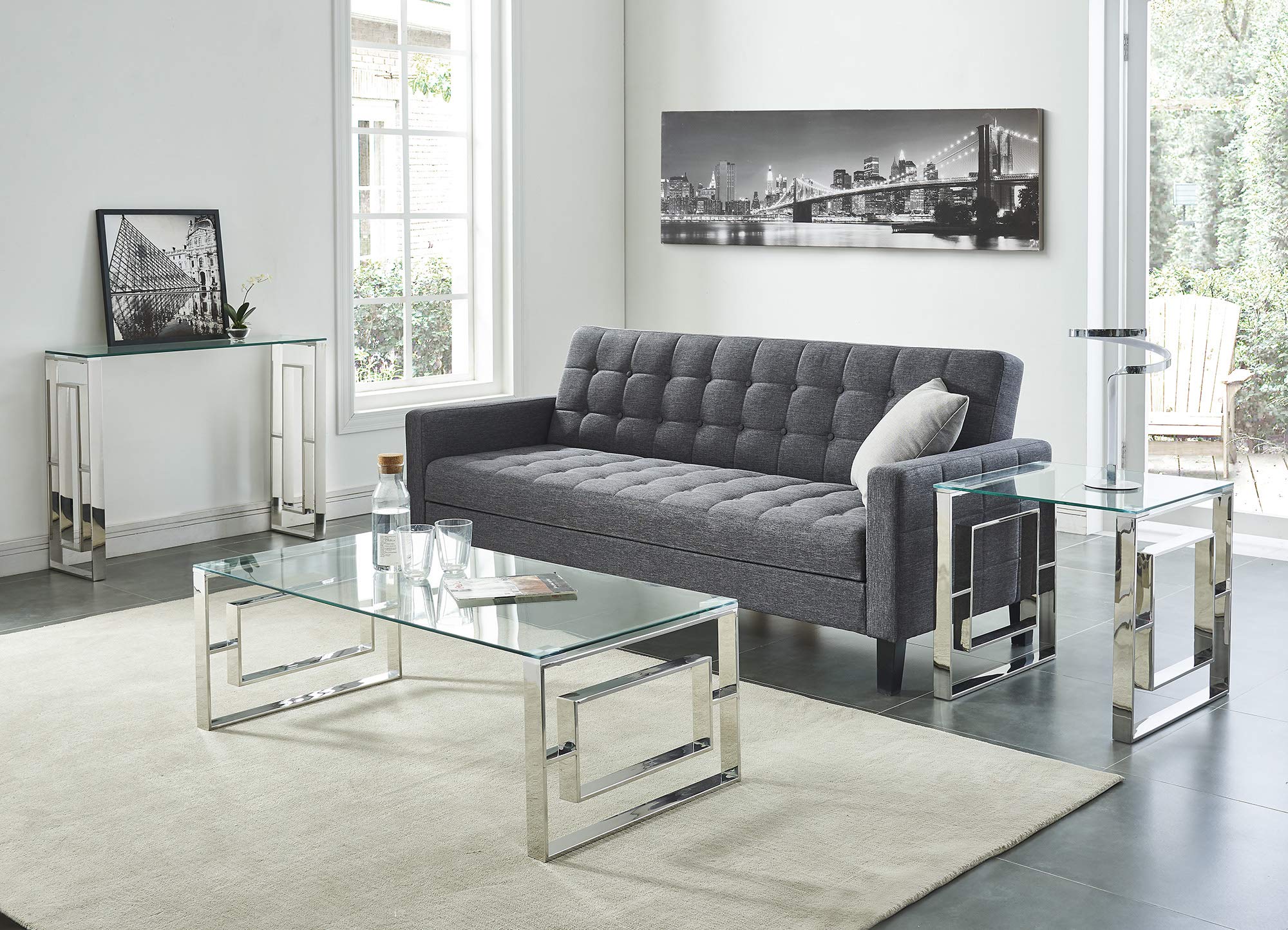 Whi Contemporary Console, Sofa, Glass and Chrome TABLE, SILVER