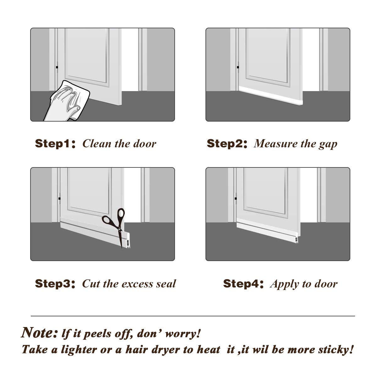 [2Pack Large Door Sweep] Huge Gap Door Draft Stopper, 3-2/5"W x 39" L Door Bottom Seal with Wider Strong Adhesive for Interior/Exterior Doors - Guard Against Drafts, Dust, Noise and Animals-White