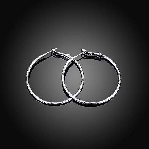 Hoop Earrings, 18K White Gold Plated Rounded Hoops Earrings for Women 46mm