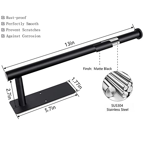 Under Cabinet Paper Towel Holder - Self Adhesive Paper Towel Roll Holder Wall Mount, Matte Black Stainless Steel Paper Towel Holder for Kitchen, Bathroom, Cabinets