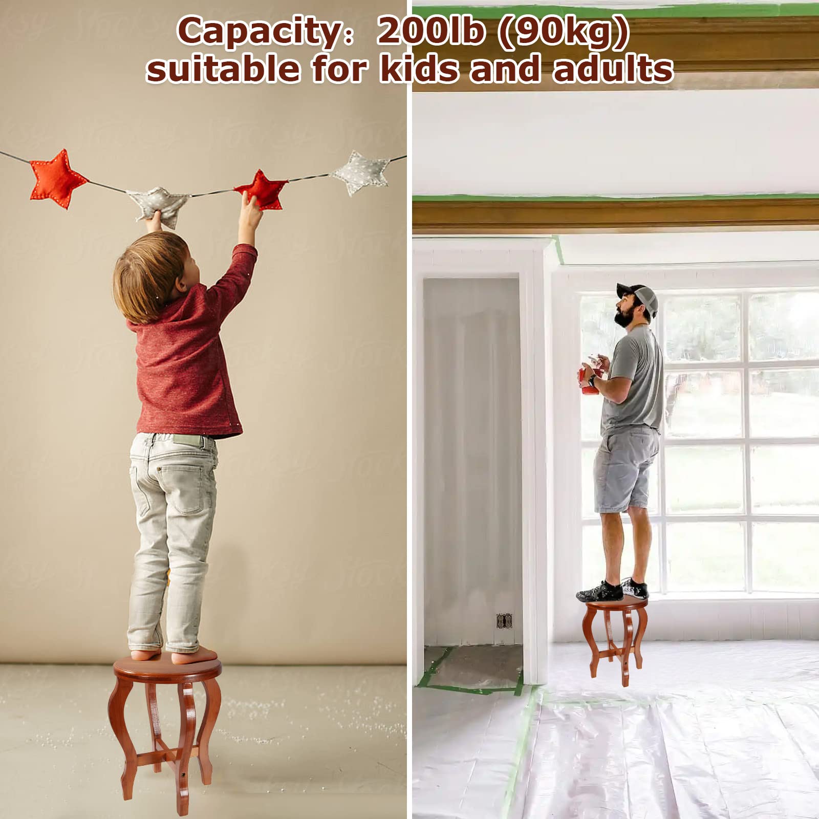 QTLCOHD Wooden Stool 9 Inch Small Wood Stool Round Wooden Foot Stool Wooden Step Stool for Kids Adults Bathroom Shoe Changing Bedside