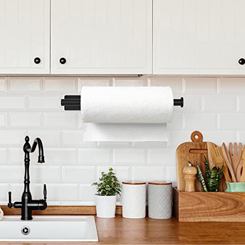 Under Cabinet Paper Towel Holder - Self Adhesive Paper Towel Roll Holder Wall Mount, Matte Black Stainless Steel Paper Towel Holder for Kitchen, Bathroom, Cabinets