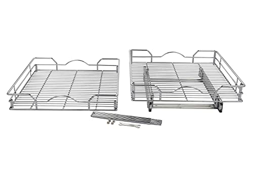 OCG Pull Out Drawer Cabinet Organizer(20" W x 18" D x 16.4" H, 2 Tier Heavy Duty Slide Out Kitchen Cabinet Storage Shelves, Sliding Drawer for Cabinet, Wire Frame, Chrome Finish