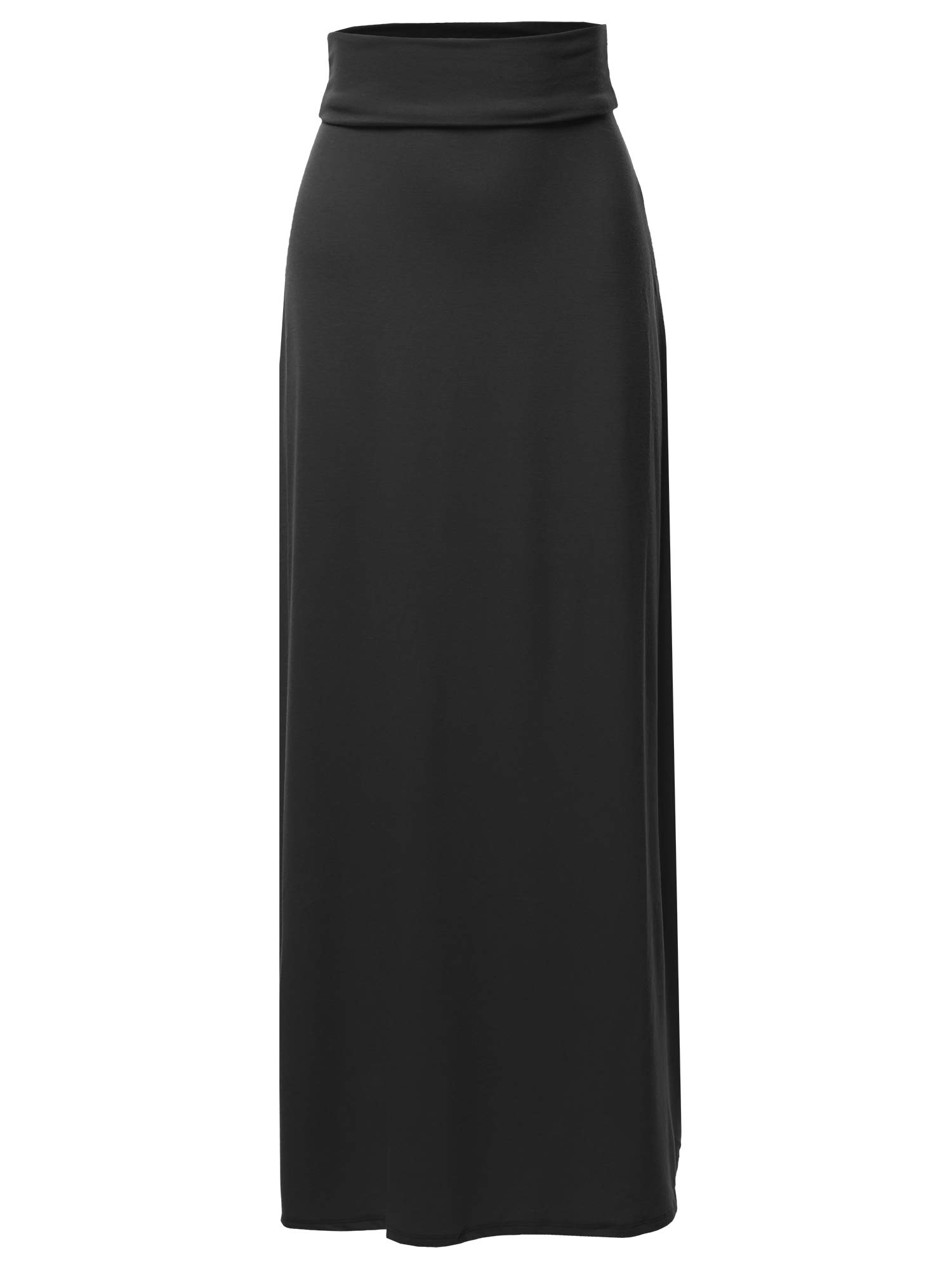 A2Y Basic Foldable High Waist Floor Length Maxi Skirts Black XL