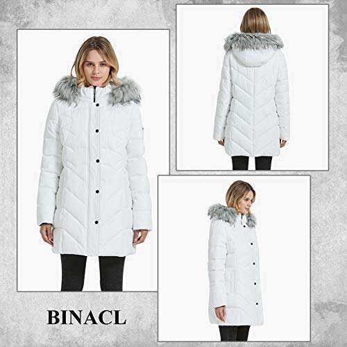 BINACL Big Hooded Down Alternative Coat, Thickened Spring Chevron Long Lined Sandstone Active Jacket with Fur Trim Puffer Soccer Cotton Padding Jackets Exquisite Valentine Gift for Girlfriend(White,S)