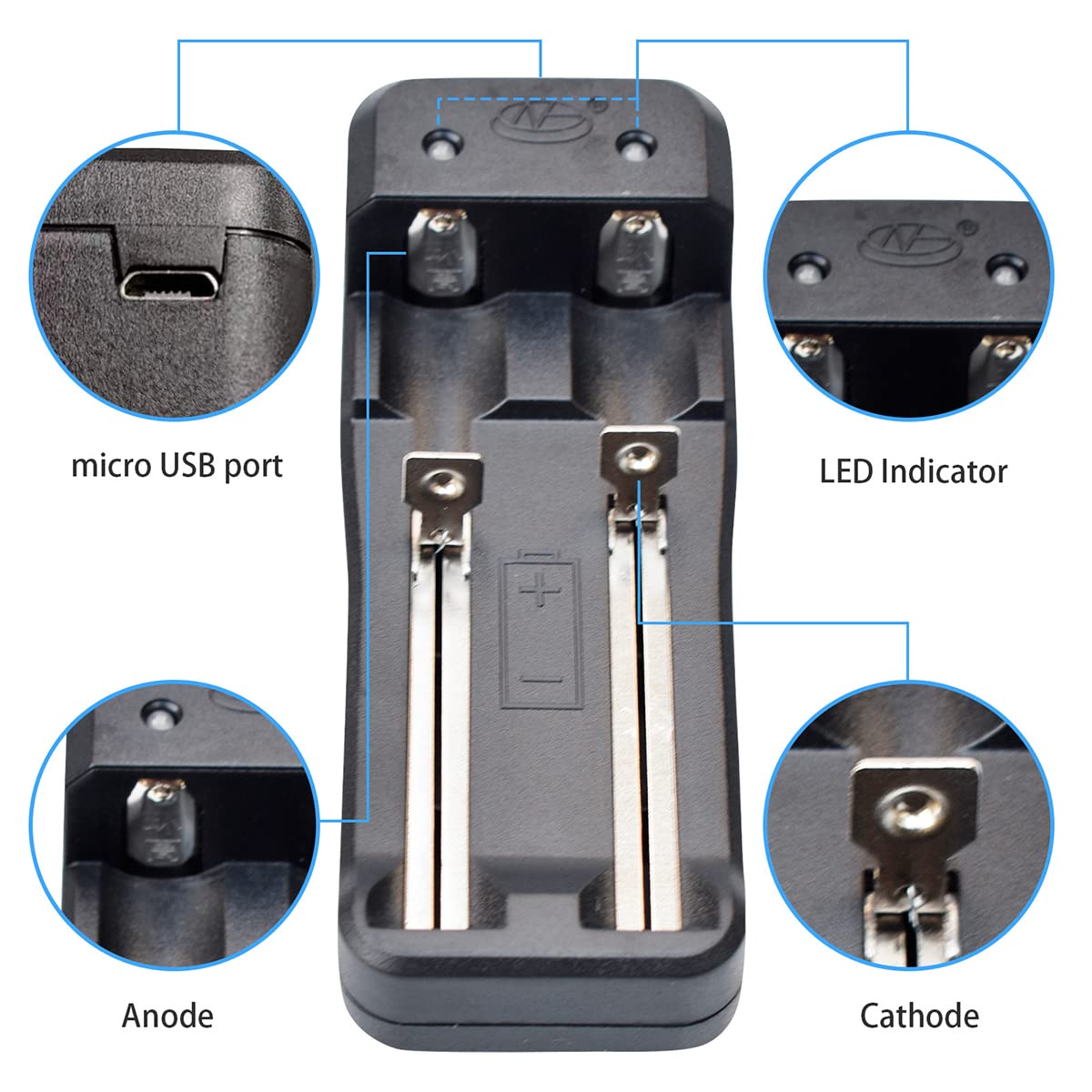 funkawa (2- Pack) AA 3.7V 850mAh Li-ion Rechargeable Battery with Charger, ER14505, Button top, Good for Flashlight Lumintop Tool AA 2.0, Klarus Mi7