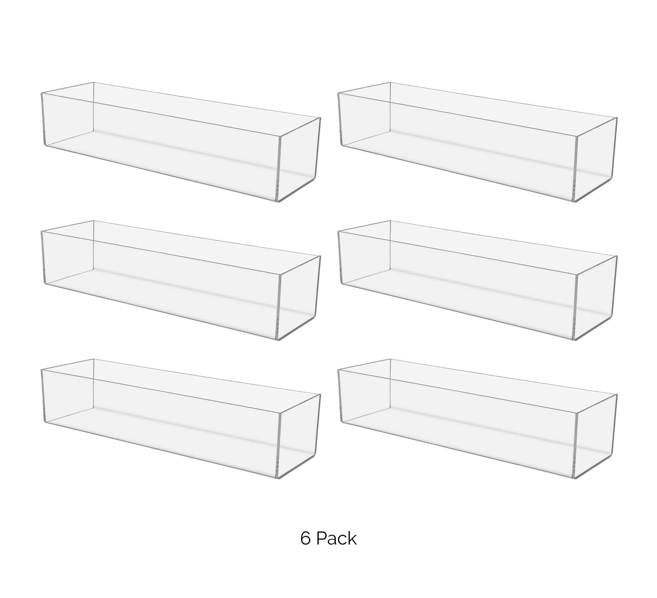 Marketing Holders 6 Pack Acrylic Retail Tray One Compartment 15" Wide x 4" Deep Countertop Merchandise Dump Bin See Through Flippable Storage Caddy for Expos Businesses and Tradeshows