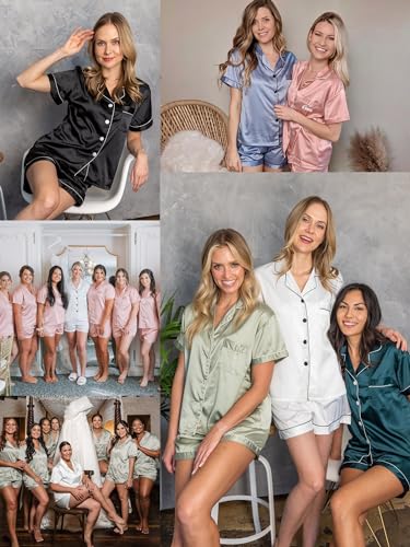 SIORO Silk Pajamas for Women Short Sleeve Womens Pajamas Sets Satin, Button Down Sleepwear Soft Pj Sets, Black, X-Large
