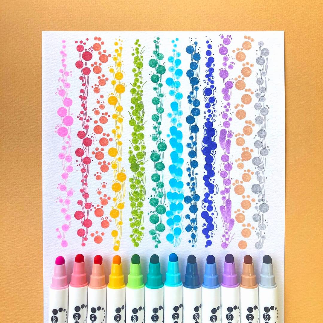 Kuretake Zig Clean Color Dot Pens Water Based Marker, 12 Colors Set (TC-6100/12V)