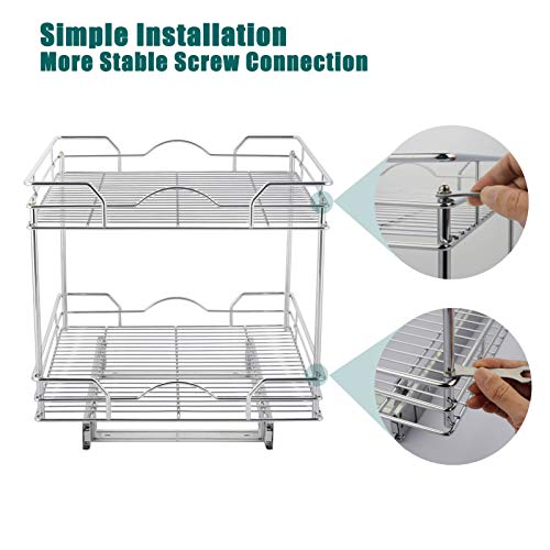 OCG Pull Out Drawer Cabinet Organizer(20" W x 18" D x 16.4" H, 2 Tier Heavy Duty Slide Out Kitchen Cabinet Storage Shelves, Sliding Drawer for Cabinet, Wire Frame, Chrome Finish