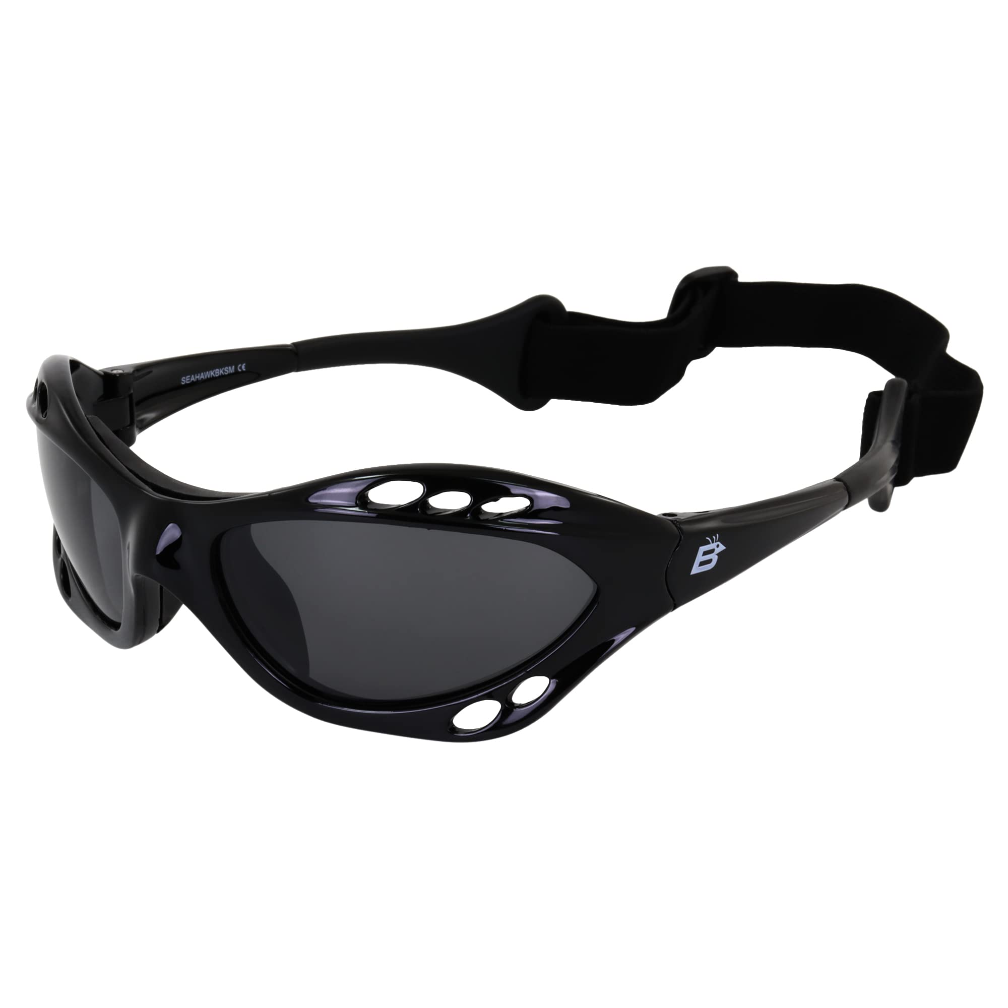 Birdz Eyewear Seahawk Polarized Sunglasses Jet Ski Goggles Sport Kite-Boarding, Surfing, Kayaking 2 Pairs Black Frames with Smoke & Blue Lenses