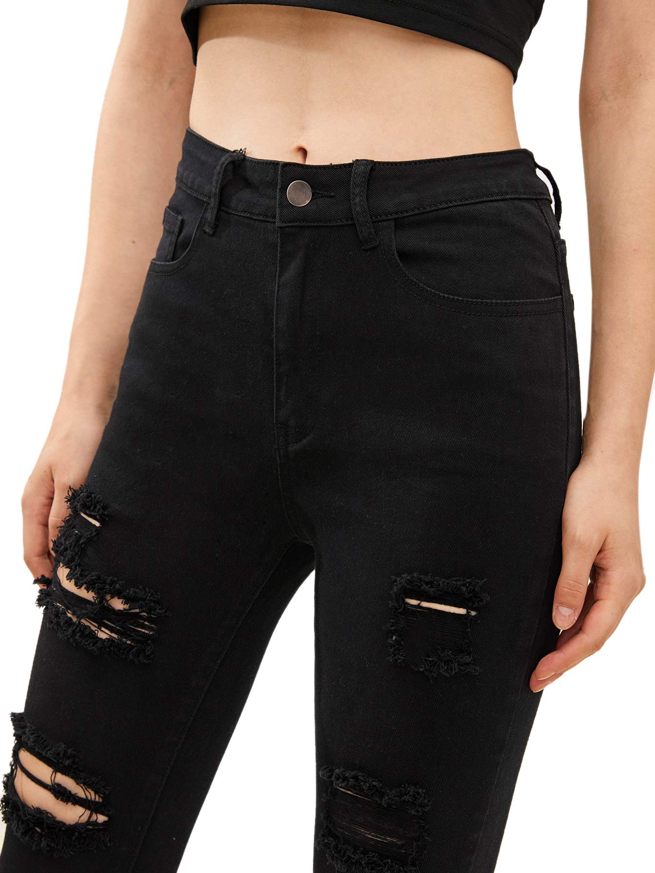 SweatyRocks Women's Hight Waisted Stretch Ripped Skinny Jeans Distressed Denim Pants Black-4 XL