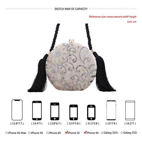 Fawziya Evening Clutch Sequin Embroidery Tassel Round Velvet Medium Novelty Purses For Women Crossbody-Beige